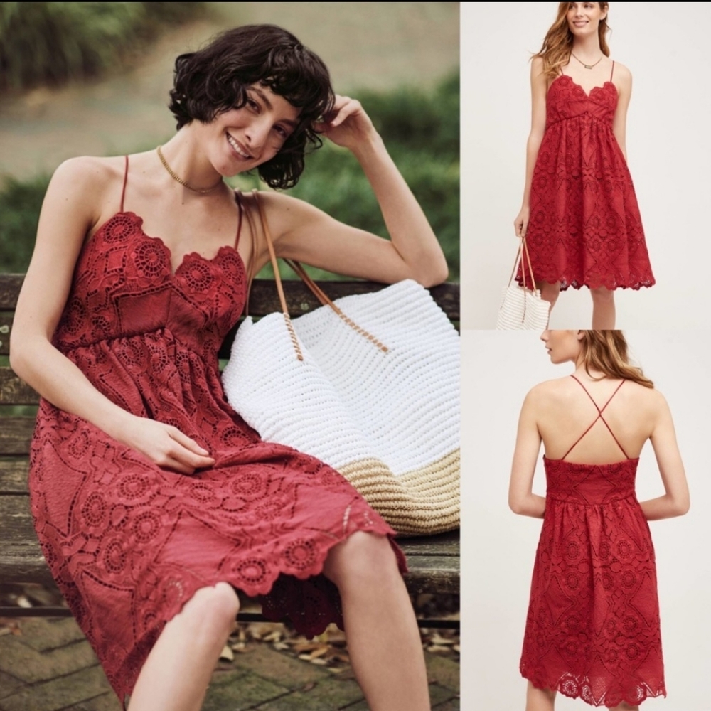 Anthro Maeve Summer Moon Red Dress - Gem